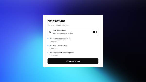 Horizon AI Boilerplate Notifications Card - Shadcn UI Components